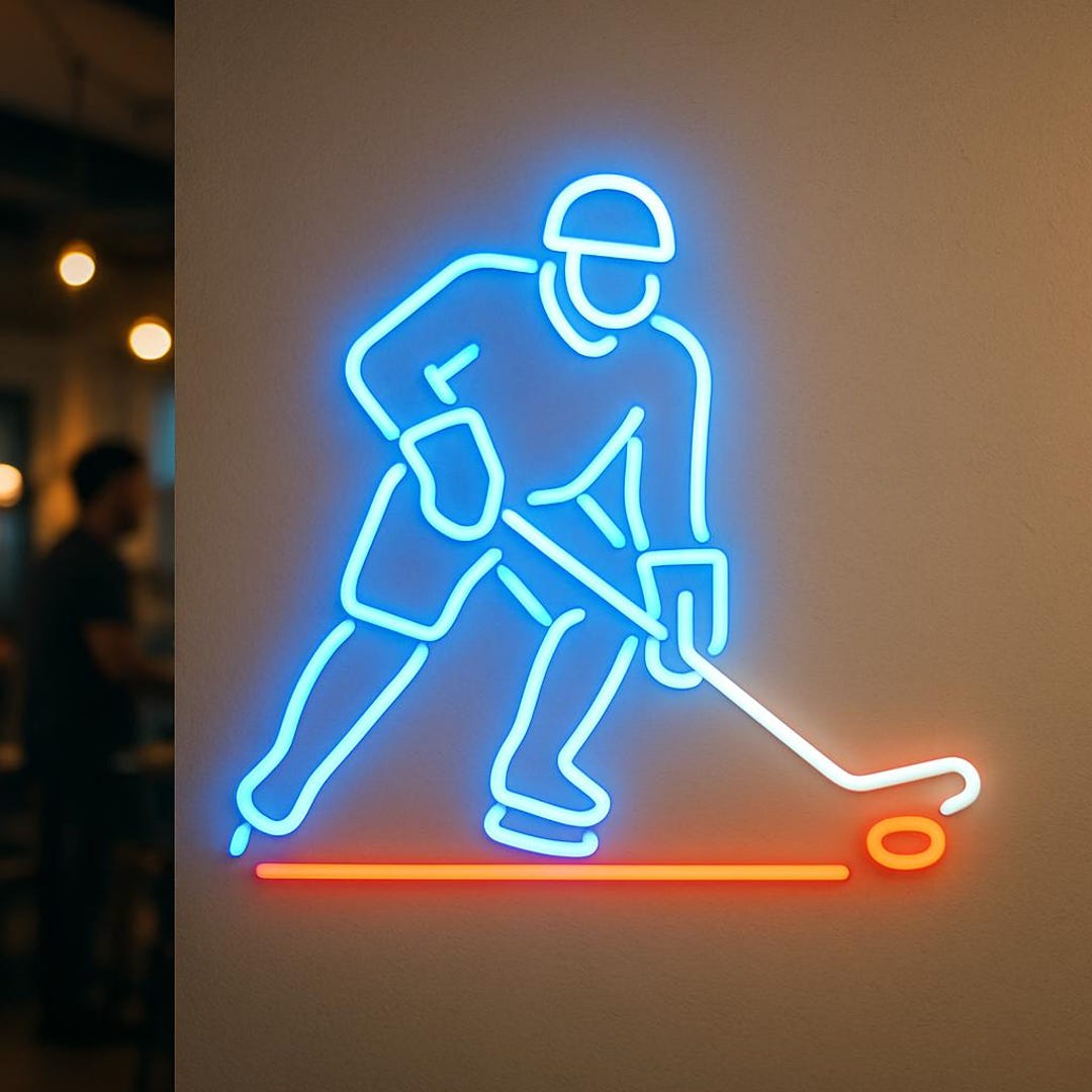 Hockey Neon Sign. Sports and Hockey Equipment Stores Light. Sports Bar ...