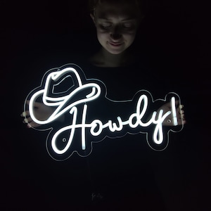 Howdy Neon Sign, Led Cowboy Hat Sign, Western Led Sign, North American ...