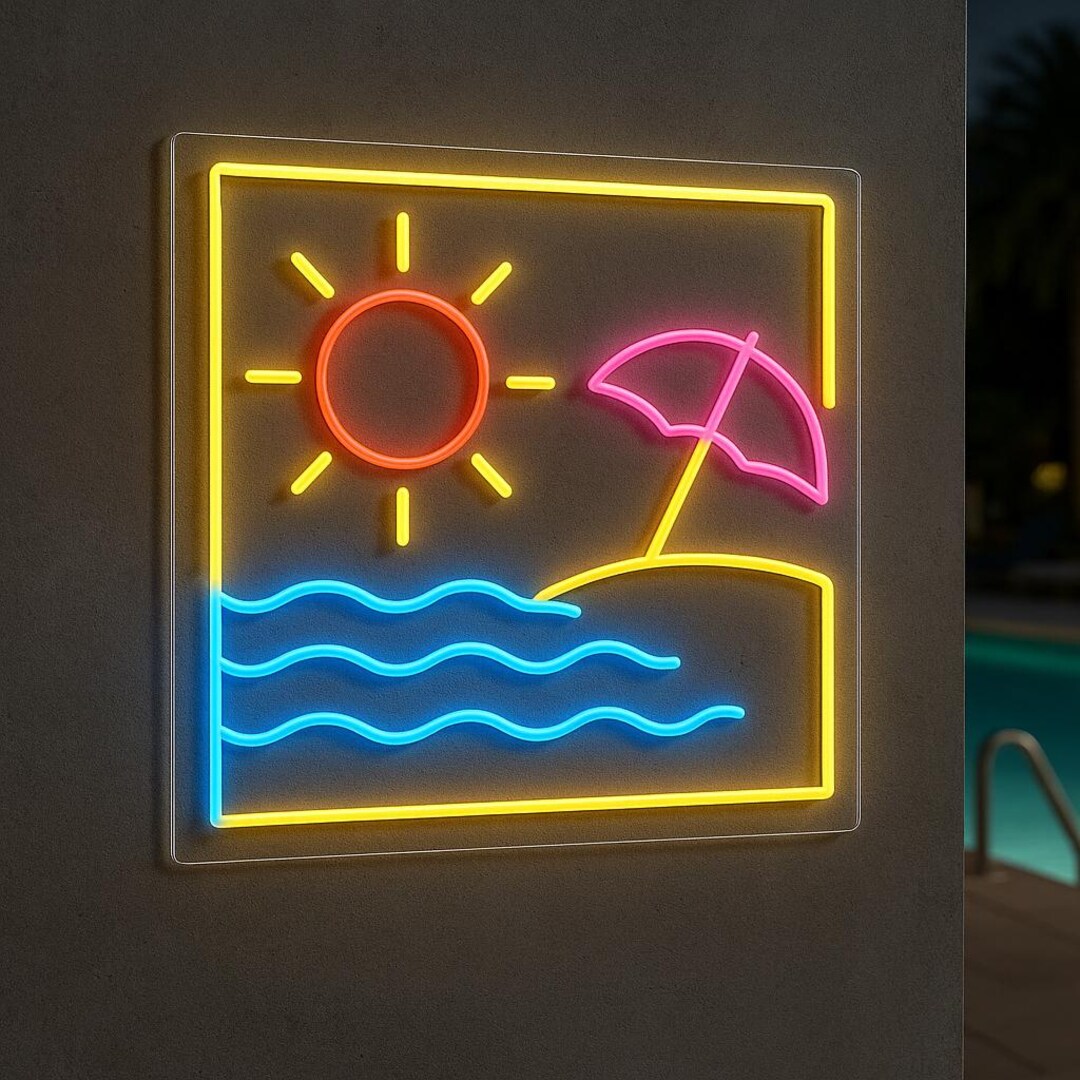 Sun Over Water Neon Sign. LED Pool Decor. Neon Beach Decor. Waves Light ...
