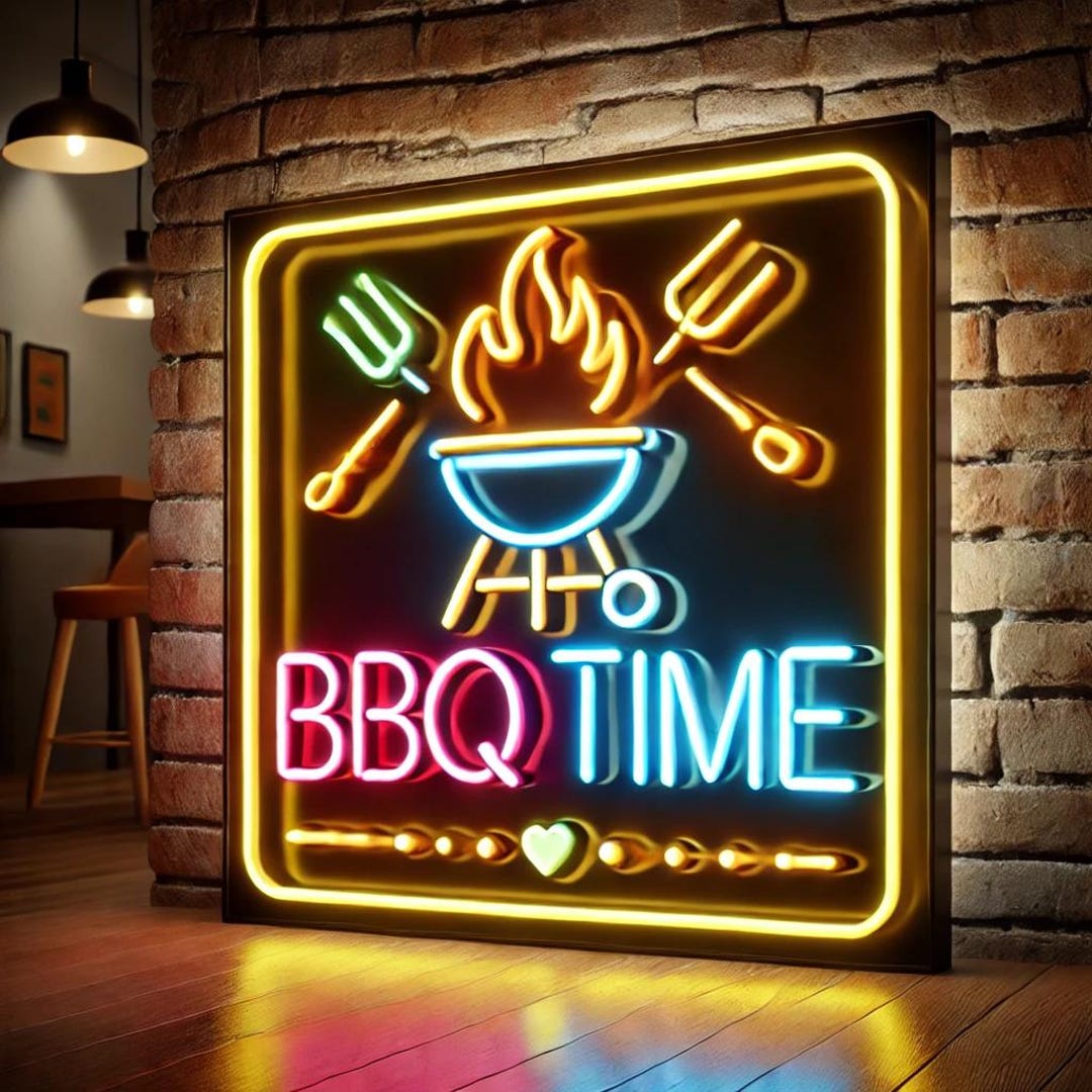 Custom Barbecue Neon Sign. BBQ Time, Steakhouse, Best Ribs in Town ...