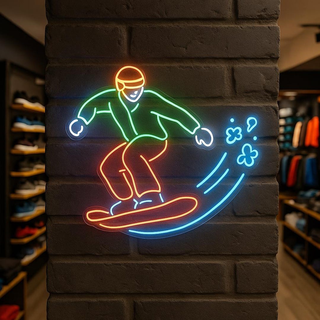Snowboarding Neon Sign. Winter Sports Light. Winter Mountain ...