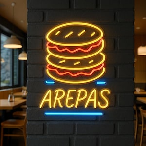 Arepas Neon Sign. Corn Tortillas Led Sign. Stuffed Tortillas LED Decor ...