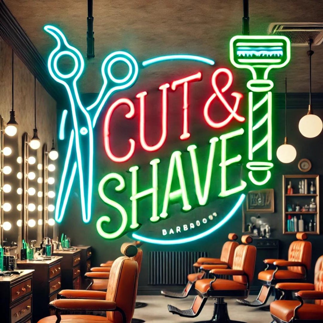 Barbershop Neon Sign. Cut and Shave, Barber & Whiskey, the Gentleman’s ...