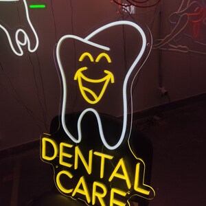Dental Care Neon Sign, Happy Tooth Led Sign, White Tooth Led Neon ...