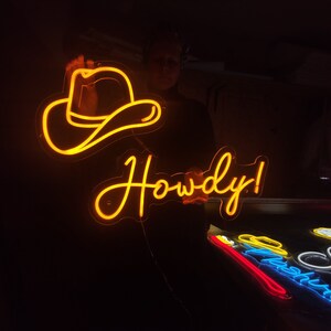 Howdy Neon Sign, Led Cowboy Hat Sign, Western Led Sign, North American ...