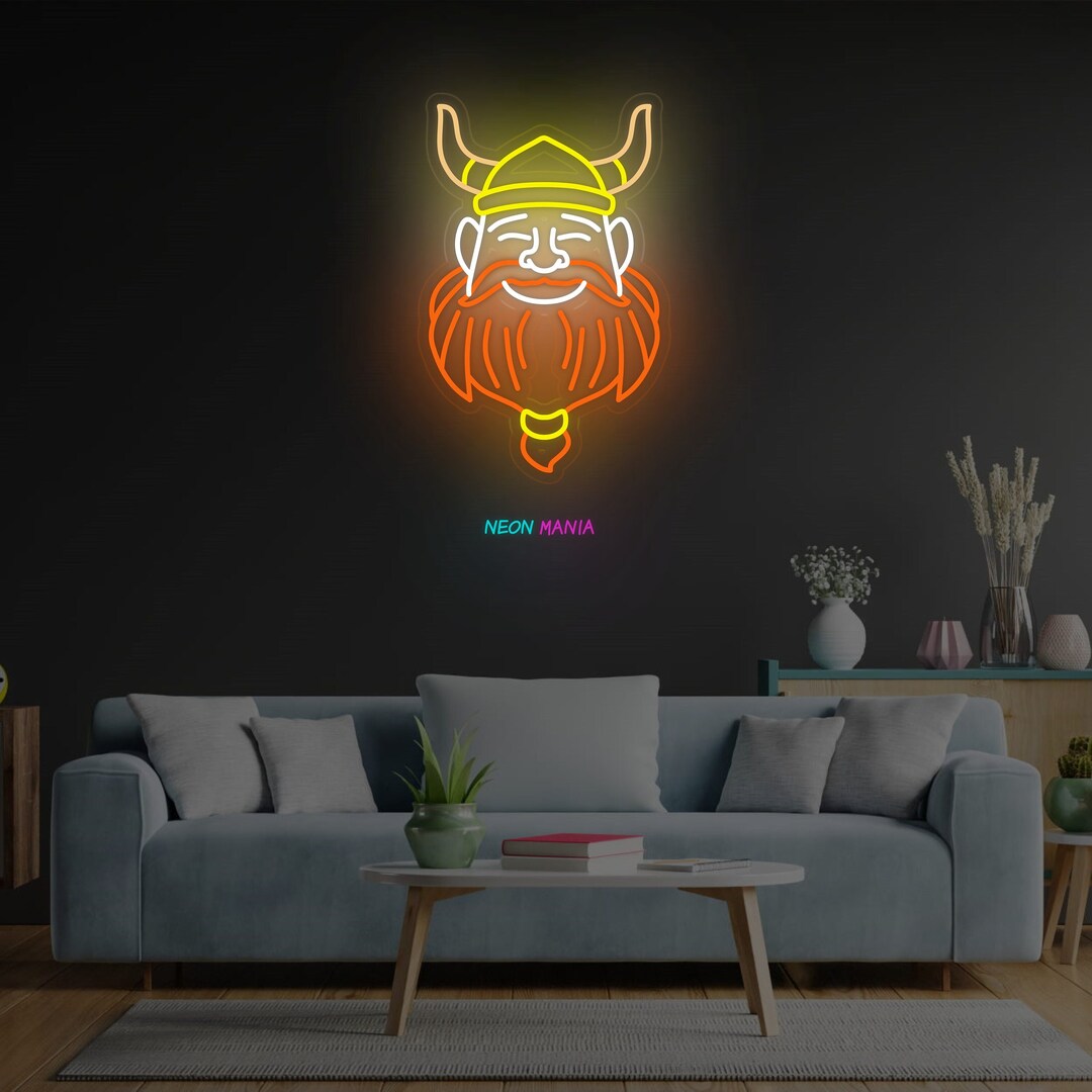 Viking Neon Sign: Light up Your Wall, Room. Viking Head With Beard Led ...