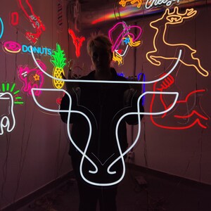 Bull Neon Sign, Bull Head Led Neon, Bull Light Sign, Animal Sign, Texas ...