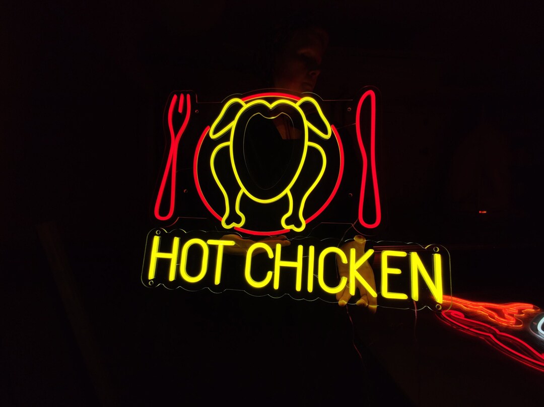Hot Chicken Neon Sign, Chicken on the Plate Led Light, Roast Chicken ...
