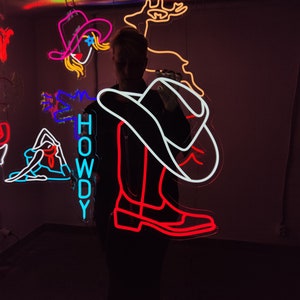 Cowboy Boot Neon Sign, Cowboy Hat Light Sign, Cowboy Shoe Led Neon ...