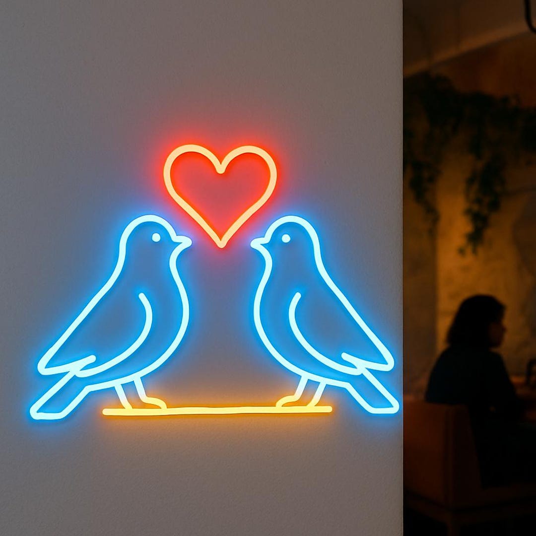 Dove and Dove and Heart Neon Sign. Image Studio Light. Wedding Studios ...