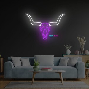 Bull Skull Neon Sign, Longhorn Skull Led Neon, Animal With Horns Light ...