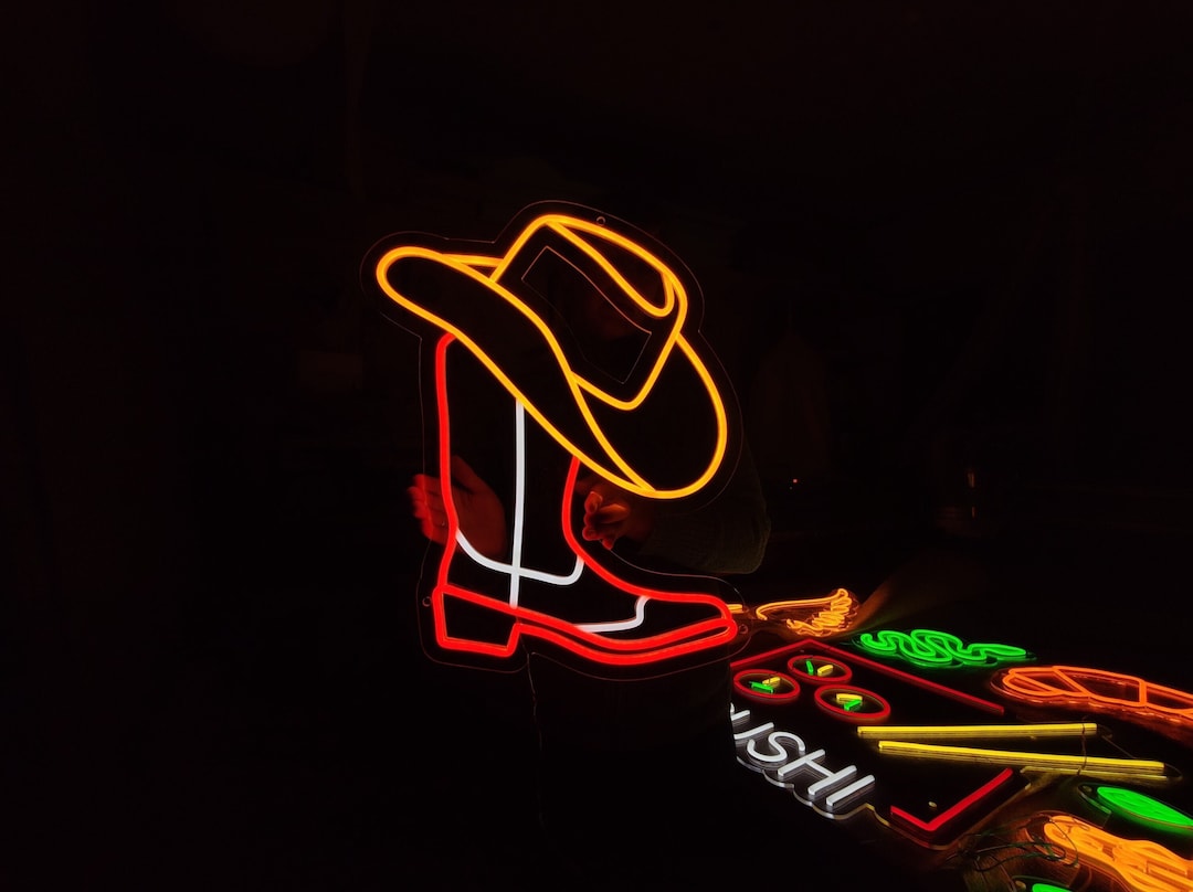 Cowboy Boot Neon Sign, Cowboy Hat Light Sign, Cowboy Shoe Led Neon ...