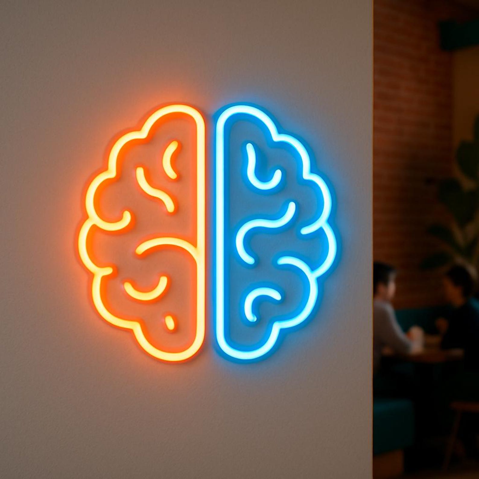 Brain Divided Into Two Hemispheres Neon Sign. Neurological Clinics ...