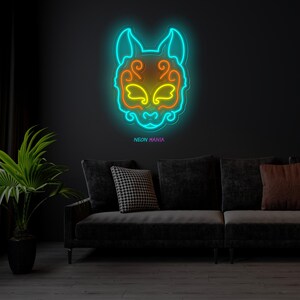LED Neon Sign - Japanese Kitsune Mask - Customizable Neon Decor - Etsy