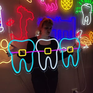 Tooth With a Brace Neon Sign. Teeth Braces Led Neon. Dental Braces Led ...