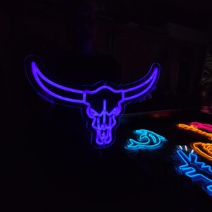 Bull Skull Neon Sign, Cow Skull Led Neon, Animal With Horns Light Sign ...