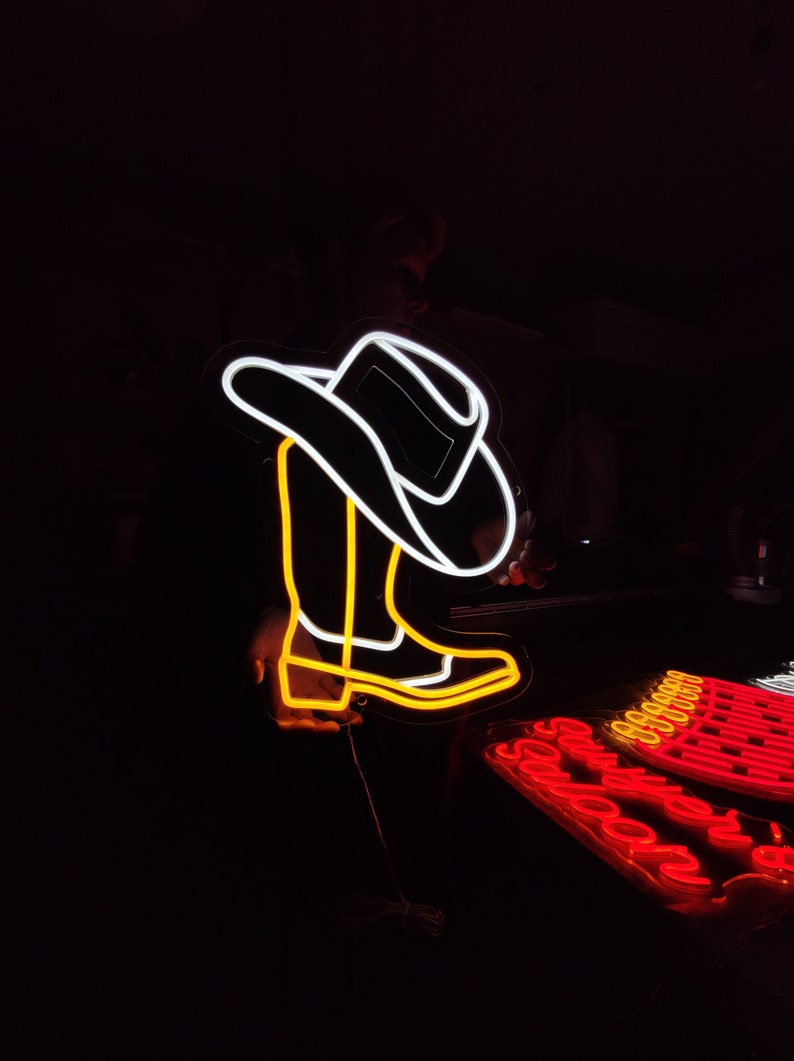 Cowboy Boot Neon Sign, Cowboy Hat Light Sign, Cowboy Shoe Led Neon ...