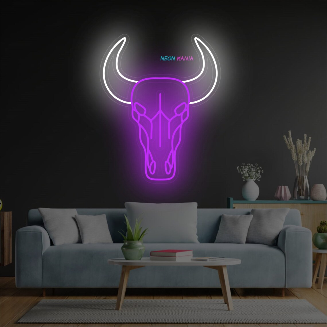 Bull Skull Neon Sign, Cow Skull Led Neon, Animal With Horns Light Sign ...