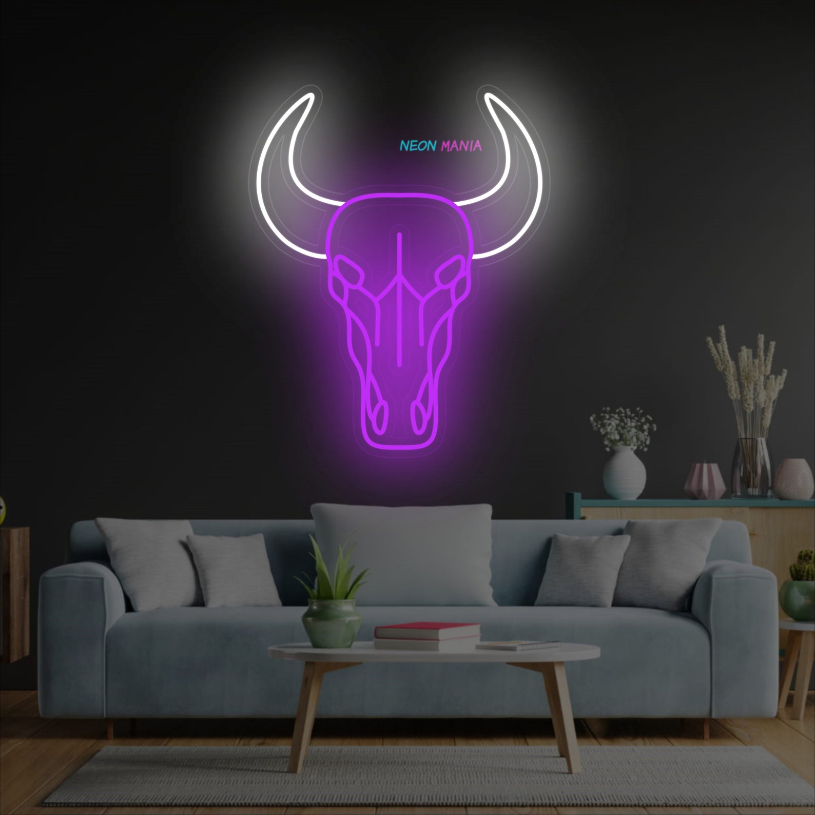 Bull Skull Neon Sign, Cow Skull Led Neon, Animal With Horns Light Sign ...