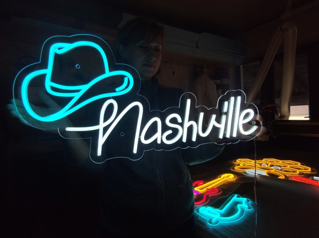 Nashville Neon Sign, Cowboy Hat Led Sign, Western Decor Neon Light ...