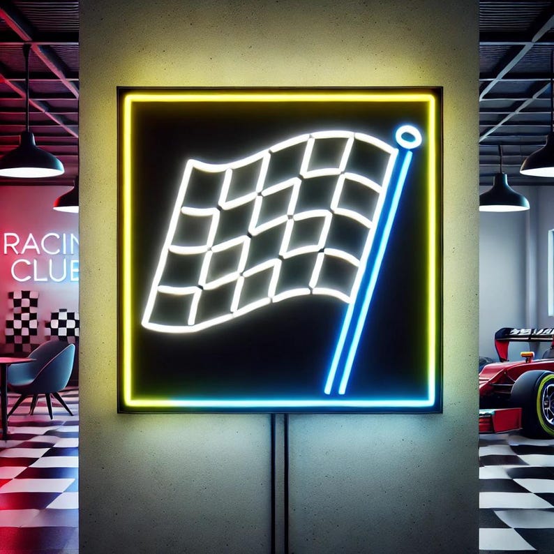 Custom Neon Sign Auto Racing. Helmet, Sports Car Steering Wheel ...