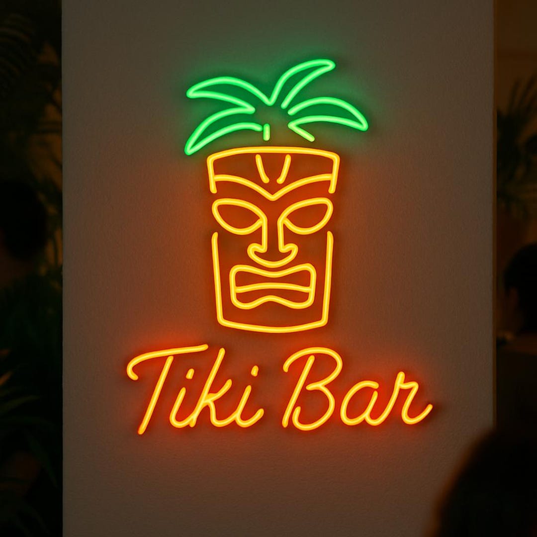 Tiki Bar Neon Sign. Beach Bar Light. Mask and Palm Tree Led Sign. Gift ...
