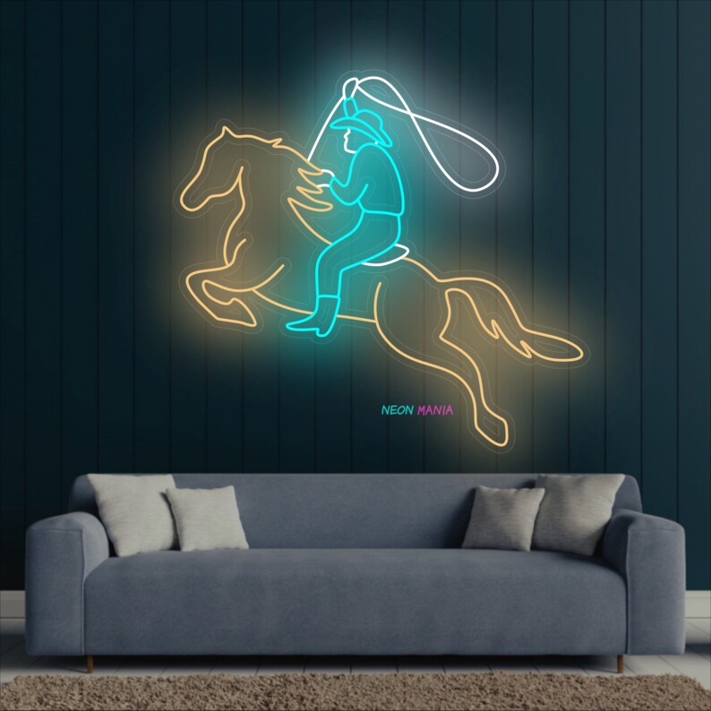 Rodeo Neon Sign Cowboy Riding Horse Led Neon Cowboys Horse - Etsy