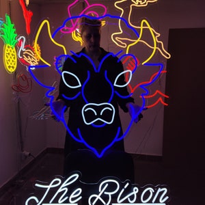 Bison Neon Sign, Bison Head Led Neon, Buffalo Light Sign, Animal Sign ...