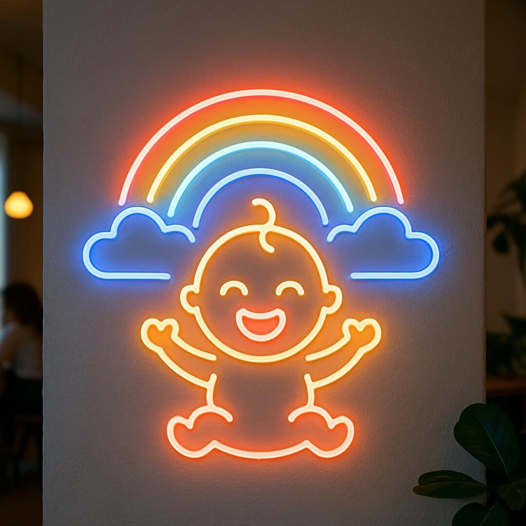 Rainbow With Clouds and Baby Neon Sign. Children's Hospitals Light ...