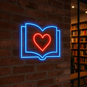 Custom Bookstore Neon Sign. Open Book,stack of Books,book With Stars ...