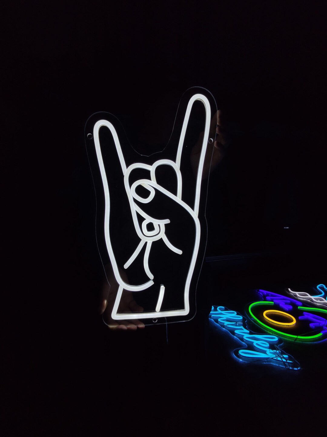 Rock Hand Neon Sign, Rock Hand Gesture Led Light Sign, Custom Hand ...