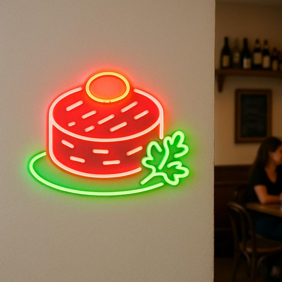 Steak Tartare Neon Sign. Restaurant Light. Gastronomy Led Sign. Gift ...