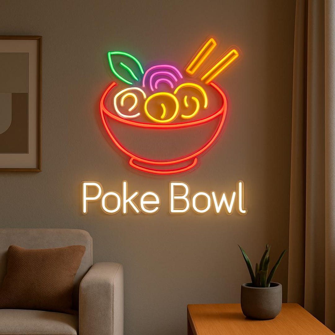 Poke Bowl Neon Sign. LED Restaurant Sign. Neon Hawaiian Food ...