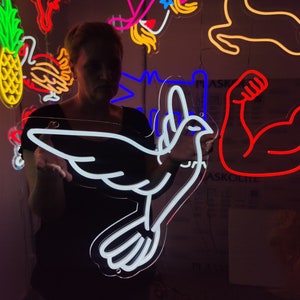 Dove Neon Sign, Flying Dove Led Light Sign, Custom Dove of Peace Neon ...