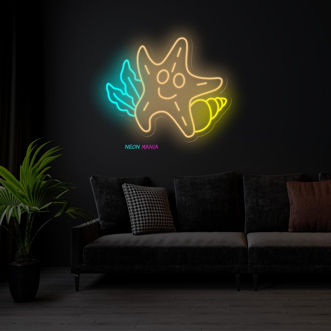 LED Neon Sign - Happy Starfish Decor for Beach Lovers and Coastal Vibes ...