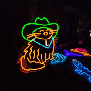 Cat in a Cowboy Hat Neon Sign, Cowboy Cat Led Sign, Western Decor Led ...