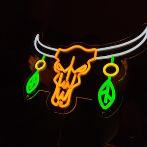 Bull Skull Neon Sign, Cow Skull Led Neon, Animal With Horns Light Sign ...