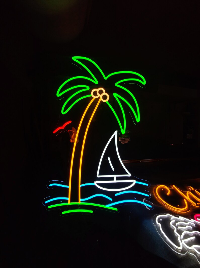 Island Neon Sign Desert Island Led Light Palm Tree Led Sign - Etsy