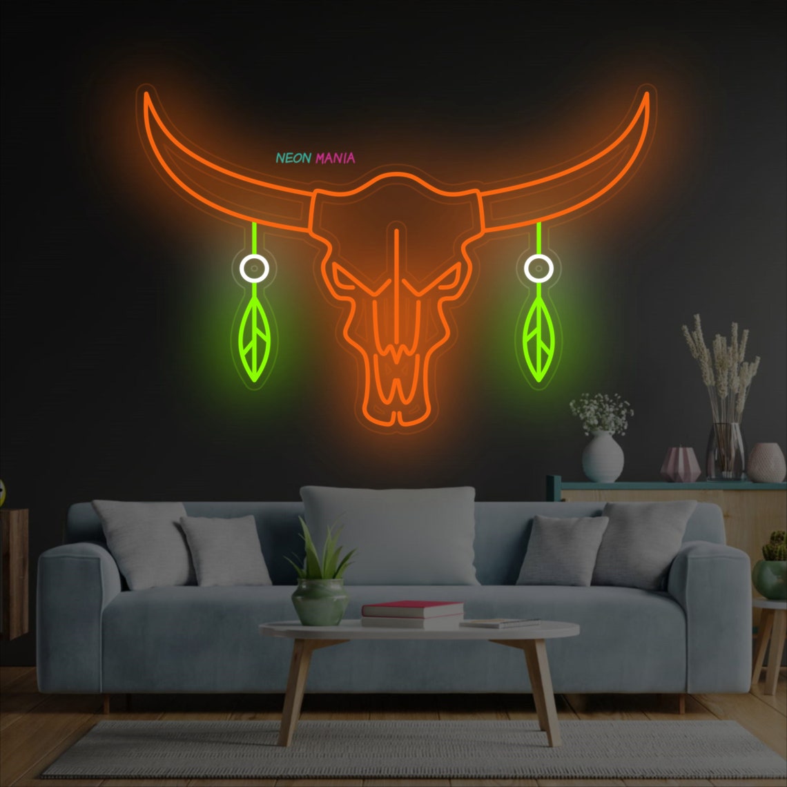 Bull Skull Neon Sign, Cow Skull Led Neon, Animal With Horns Light Sign ...