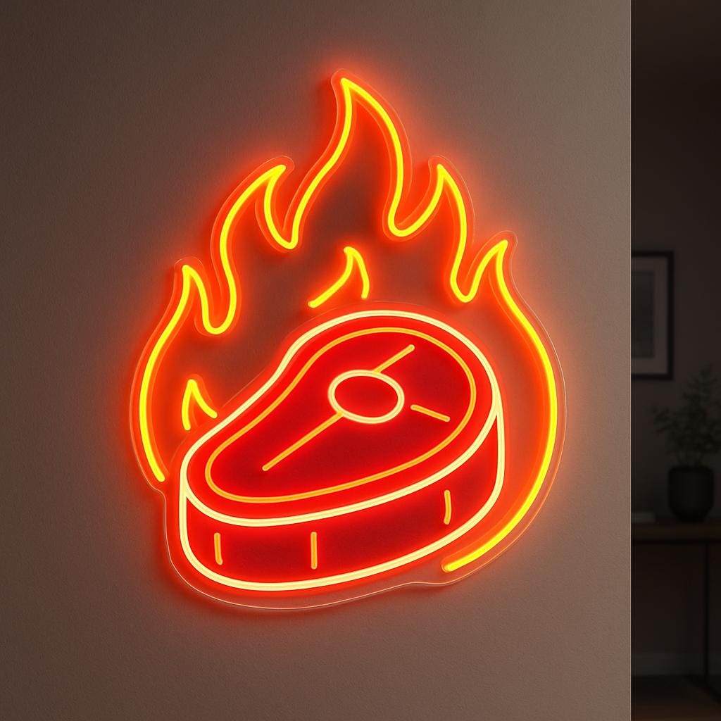 Meat Steak Neon Sign, BBQ Led Neon Sign, Custom Steak House Led Bespoke ...