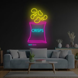 Chips Neon Sign, Crisps Led Light, Potato Chips Bag Neon Light, Chips ...
