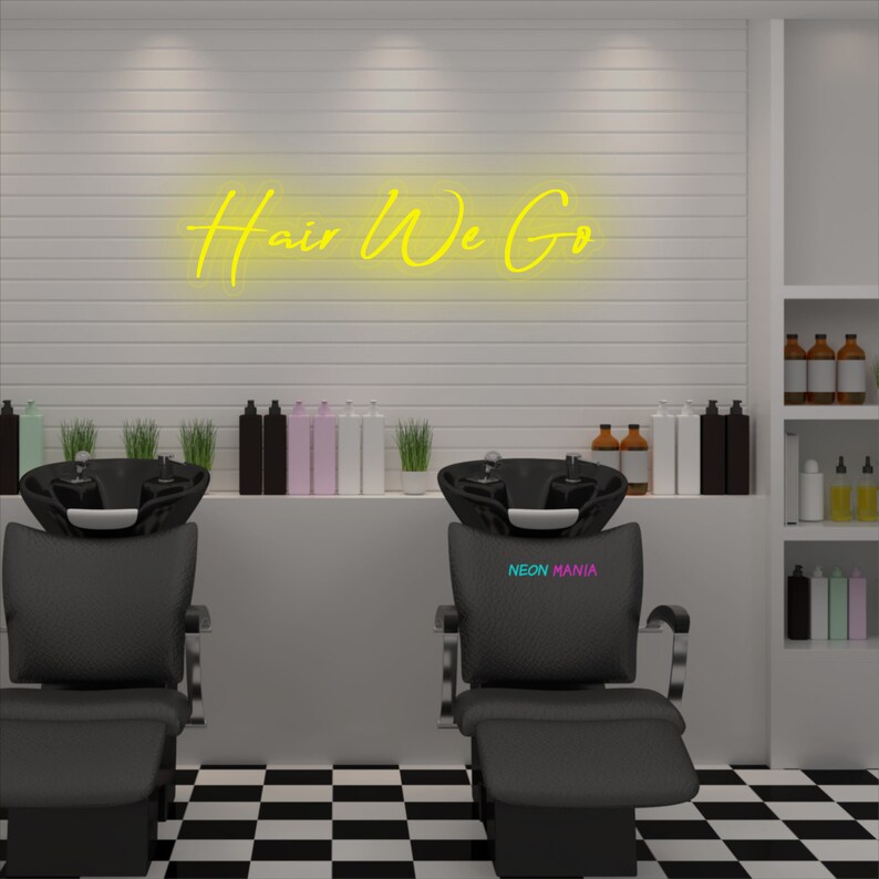 Hair We Go Neon Sign, Hair We Go Led Sign, Hair Salon Neon Lights ...