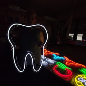 Tooth Neon Sign, Dental Office Decor, White Tooth Led Neon, Dentist ...