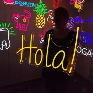 Hola Neon Sign, Hello Sign, Spanish Led Sign, Greeting Neon Light, Wall ...