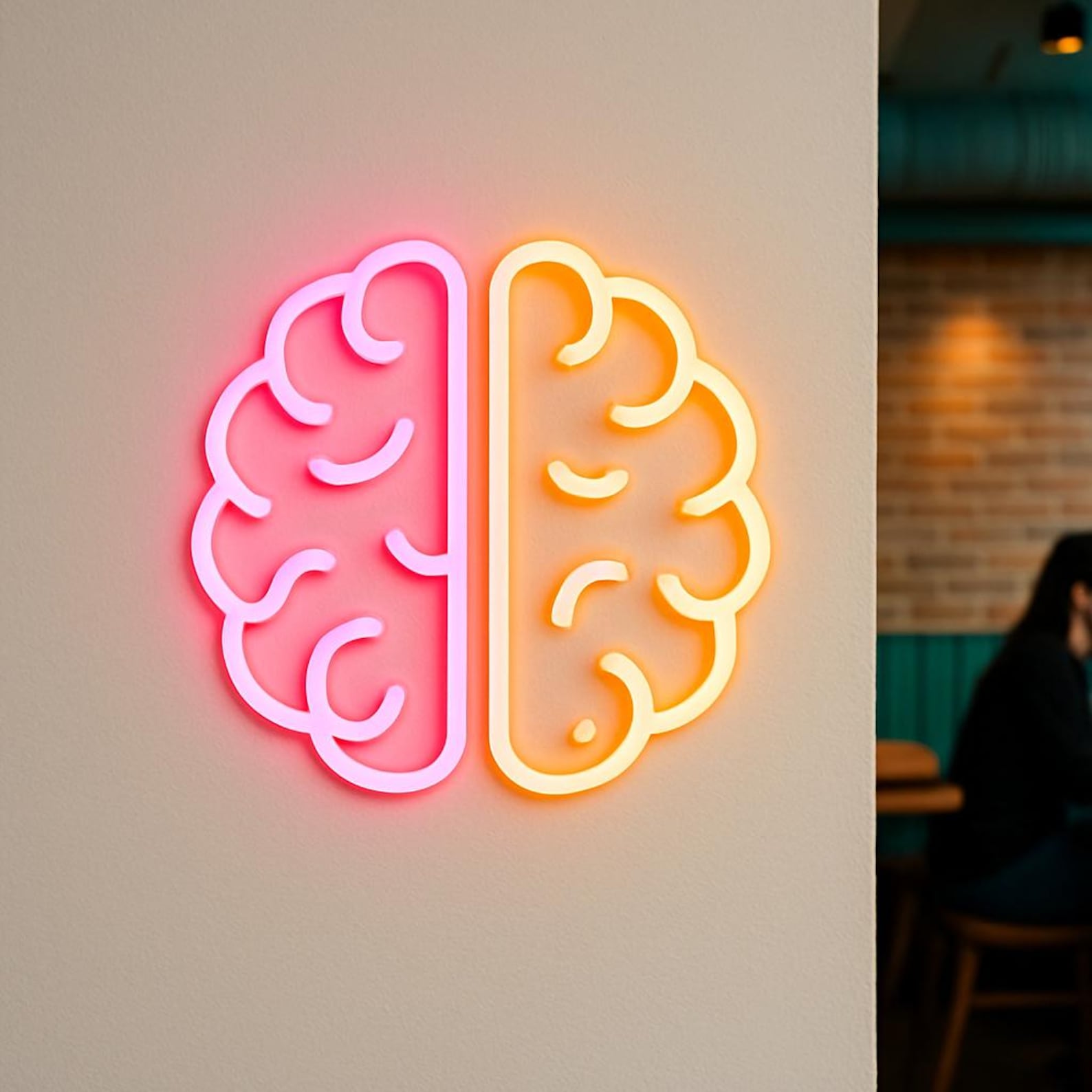 Brain Divided Into Two Hemispheres Neon Sign. Neurological Clinics ...