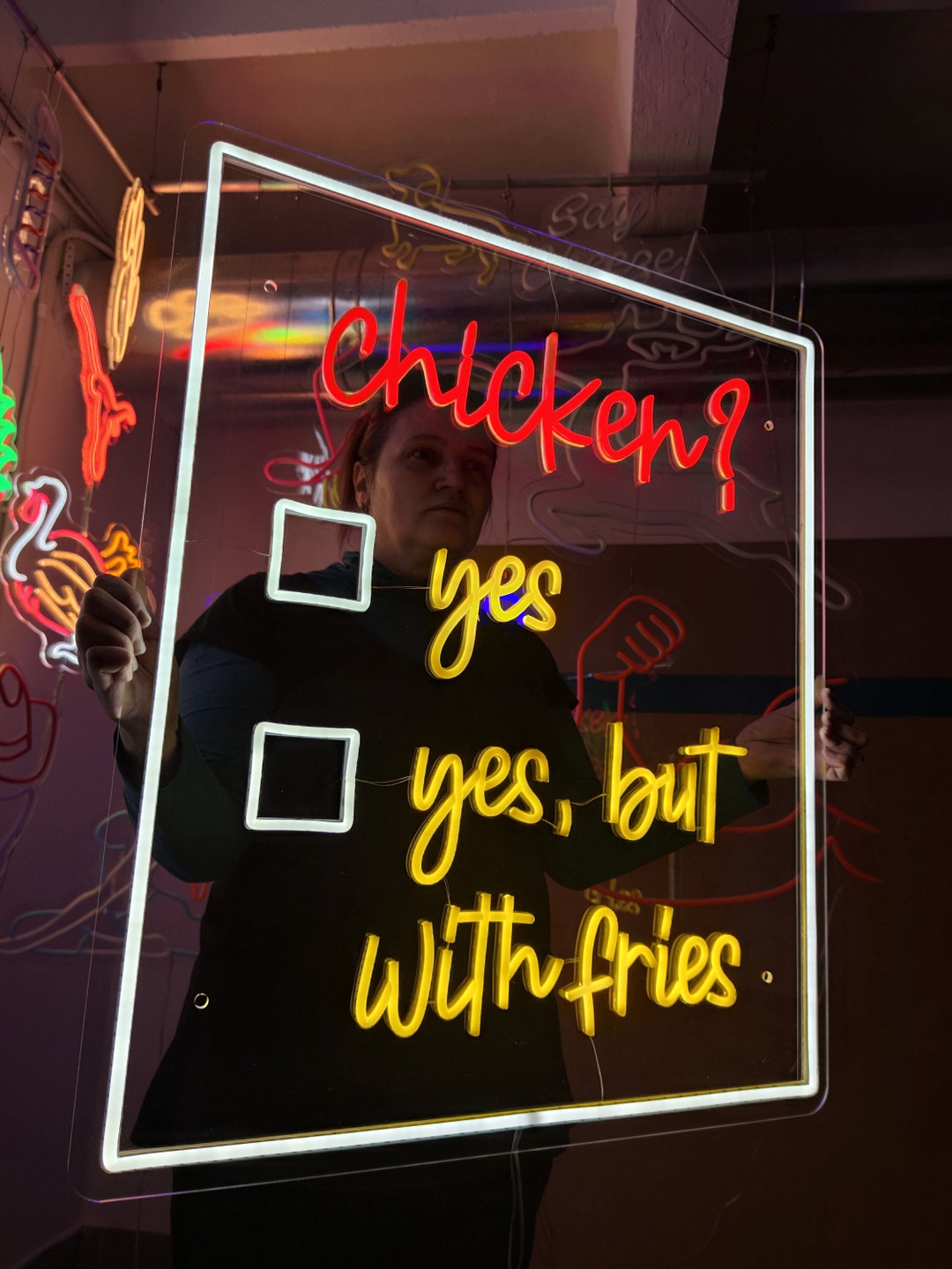 Custom Neon Sign for Your Cafe, Fried Chicken Led Light Sign, Chicken ...