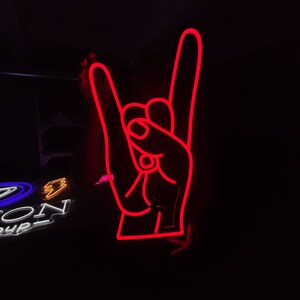 Rock Hand Neon Sign, Rock Hand Gesture Led Light Sign, Custom Hand ...