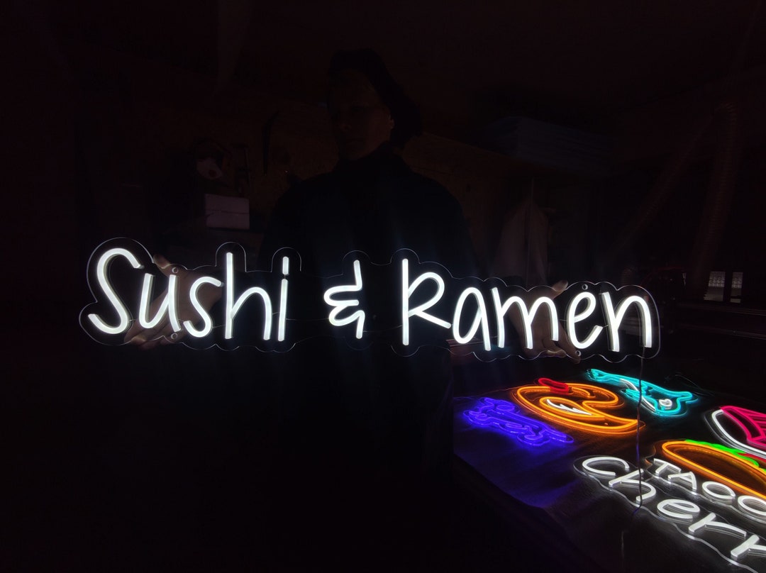 Letrero de neón de sushi y ramen, letrero de comida, luz led de sushi ...