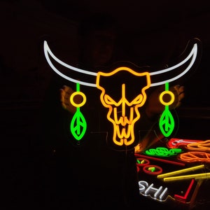 Bull Skull Neon Sign, Cow Skull Led Neon, Animal With Horns Light Sign ...
