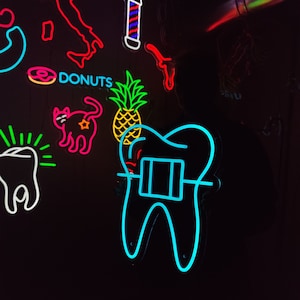 Tooth With a Brace Neon Sign, Teeth Braces Led Neon, Dental Braces Led ...
